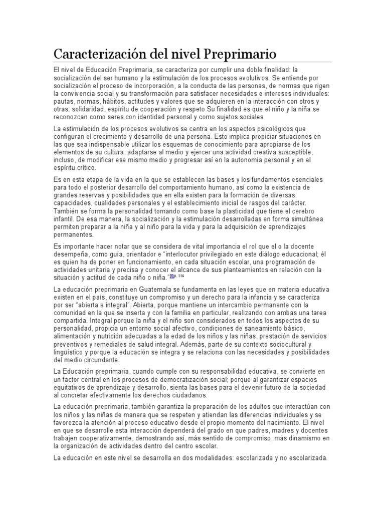Caracterización Del Nivel Preprimario | PDF | Plan de estudios ...