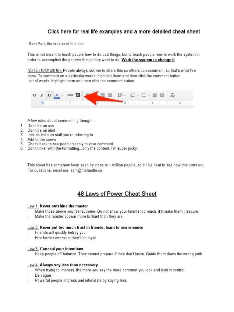48 Laws of Power Cheat Sheet | PDF