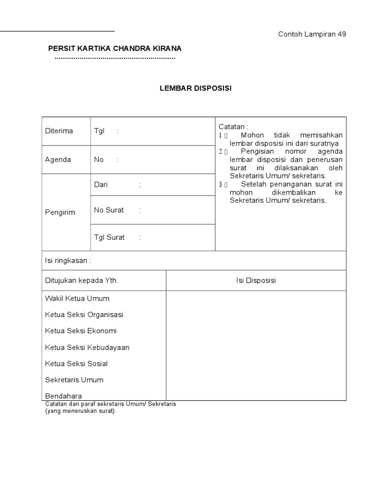 Contoh Blanko Lembar Disposisi | PDF