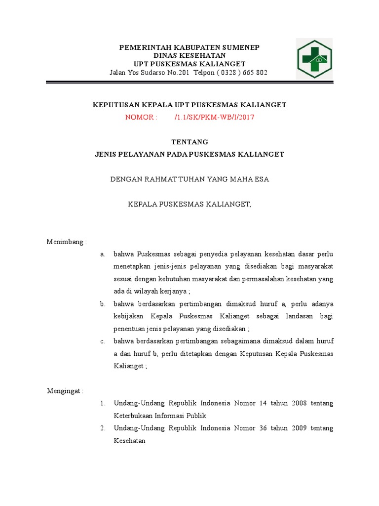 SK Jenis Pelayanan | PDF