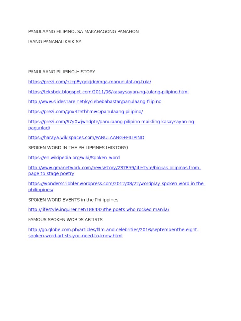 Modern Filipino Poetry Insights | PDF | Languages Of Southeast Asia ...