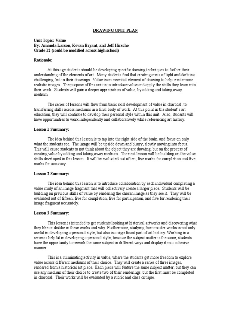 Drawing Unit Plan and Rationale 1 | PDF | Drawing | Art History