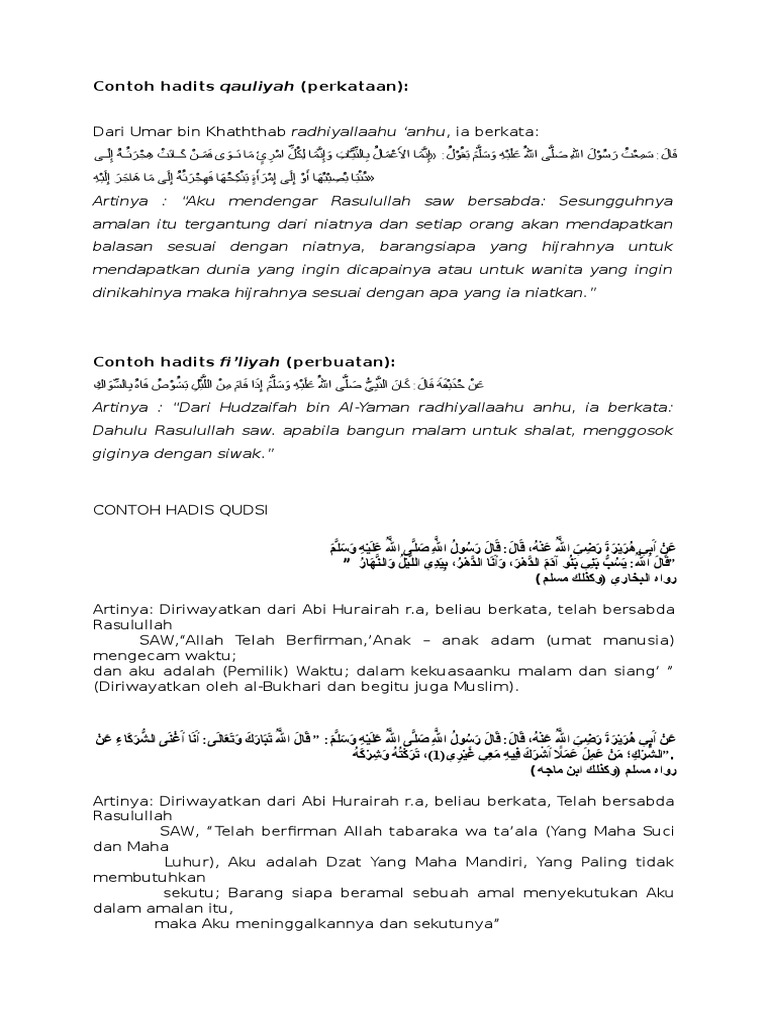Contoh Hadits Qauliyah