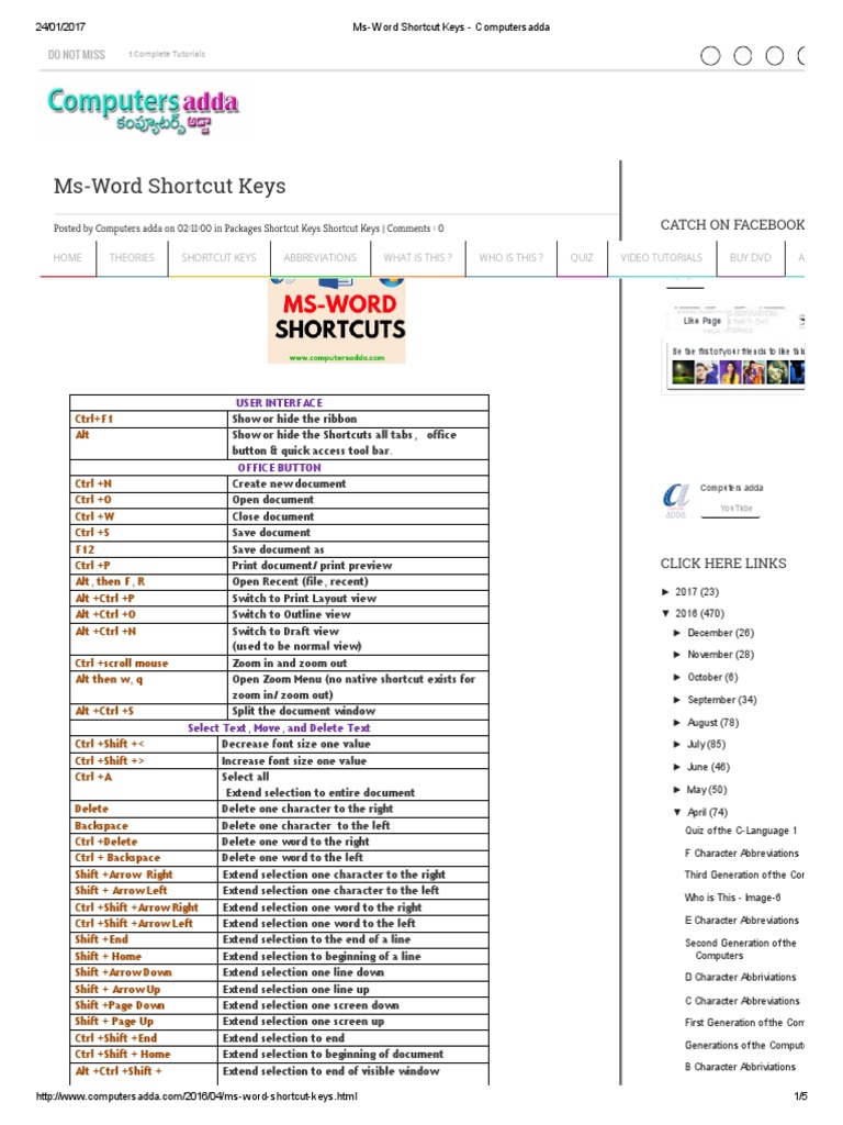 Ms-Word Shortcut Keys - Computersadda | PDF | Control Key | Keyboard ...