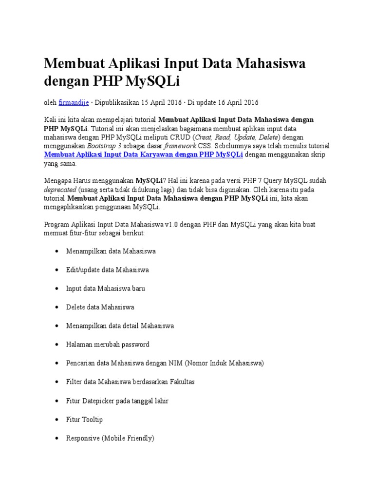 Membuat Aplikasi Input Data Mahasiswa Dengan PHP MySQLi | PDF | Karier & Perkembangan | Bisnis