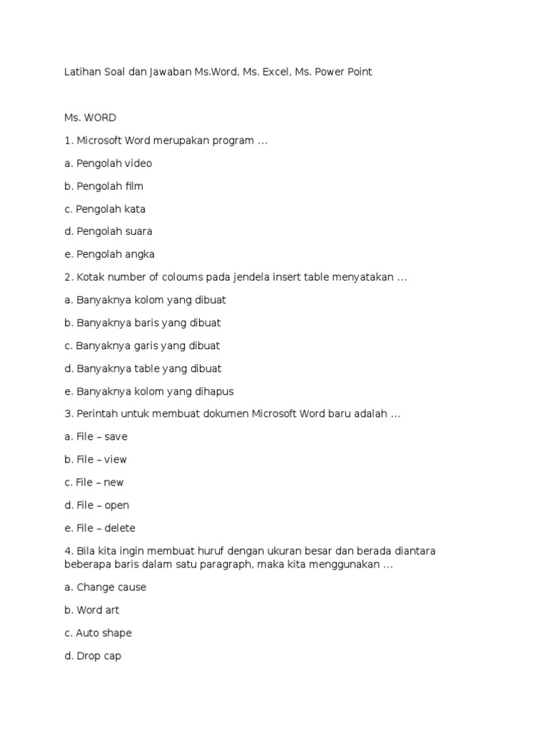 Soal Latihan Microsoft Office | PDF | Metode & Bahan Ajar | Seni