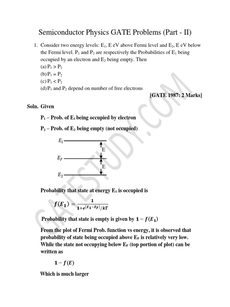 GATE Semiconductor Physics Problems | PDF | Doping (Semiconductor) | Semiconductors