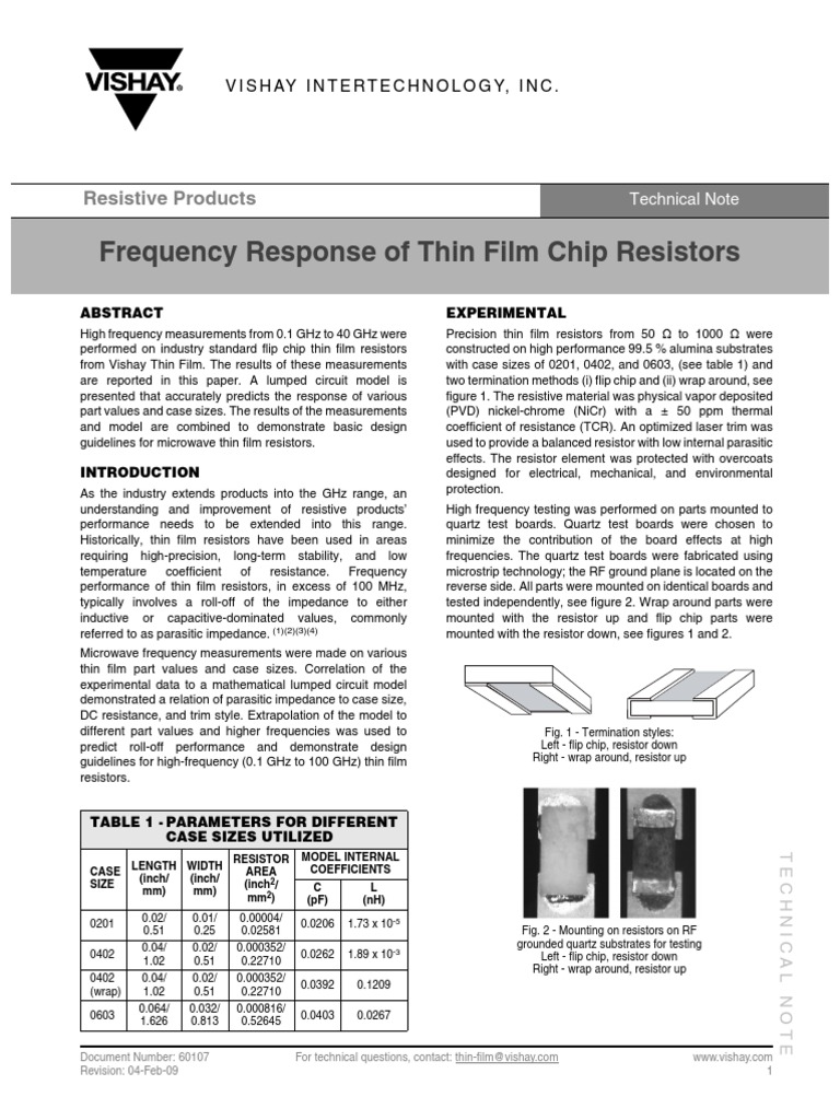 Frequency Response of Thin Film Chip Resistors | PDF | Resistor ...