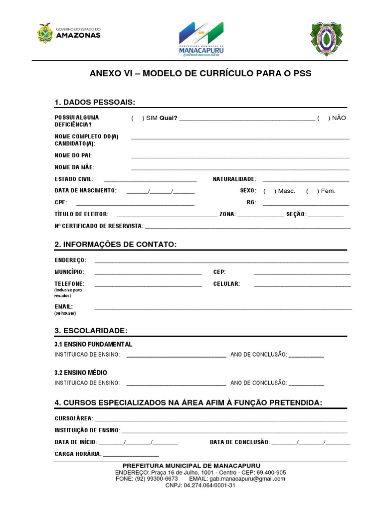 Anexo Vi Modelo Currículo PSS 001 PDF | PDF