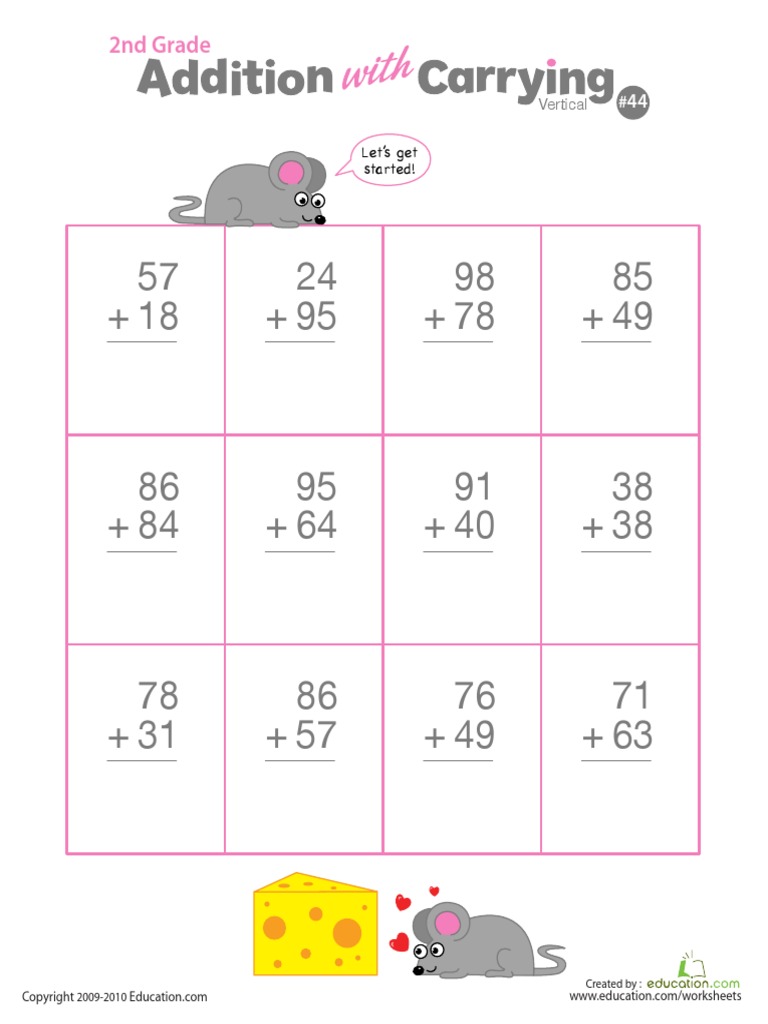 Double Digits Vertical Addition 44 | PDF