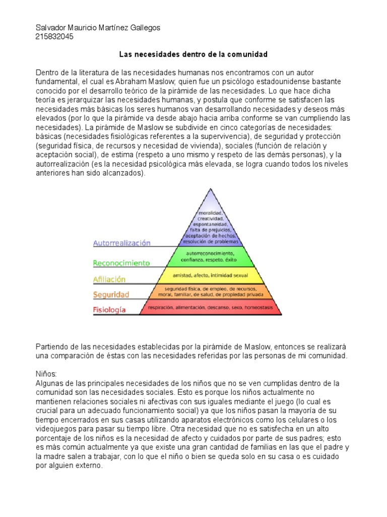 Necesidades de La Comunidad | Adultos | Sicología y ciencia cognitiva