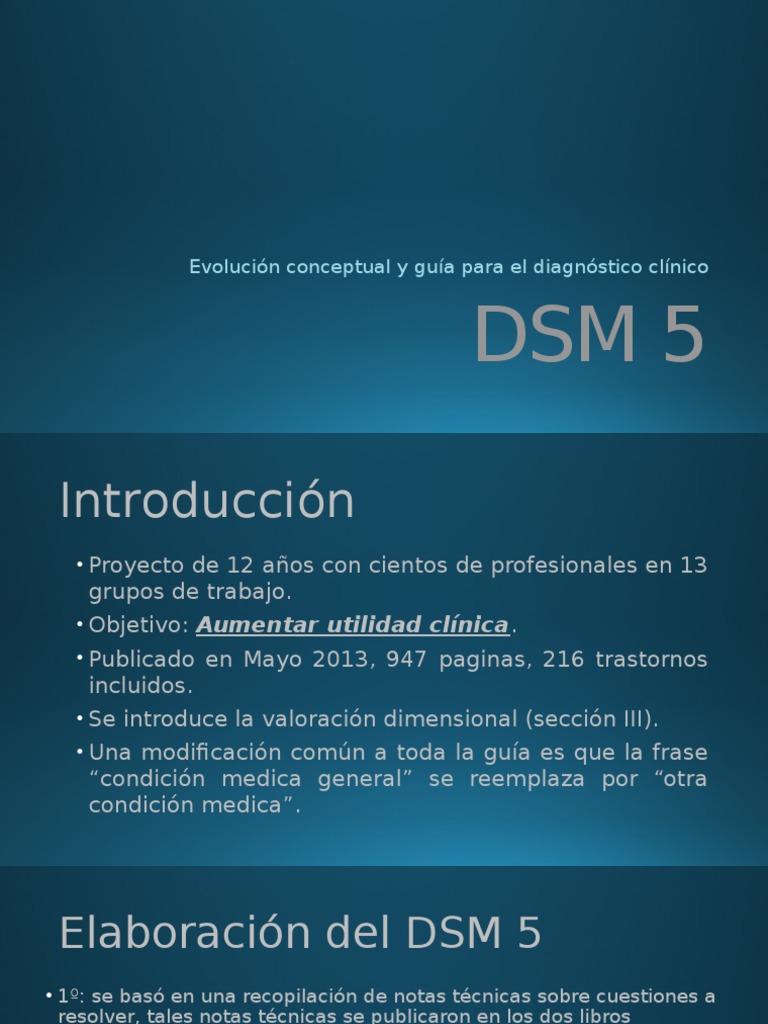 DSM 5 Evolución Conceptual y Diagnóstico Clínico. | PDF | Manual Diagnóstico y Estadístico de ...