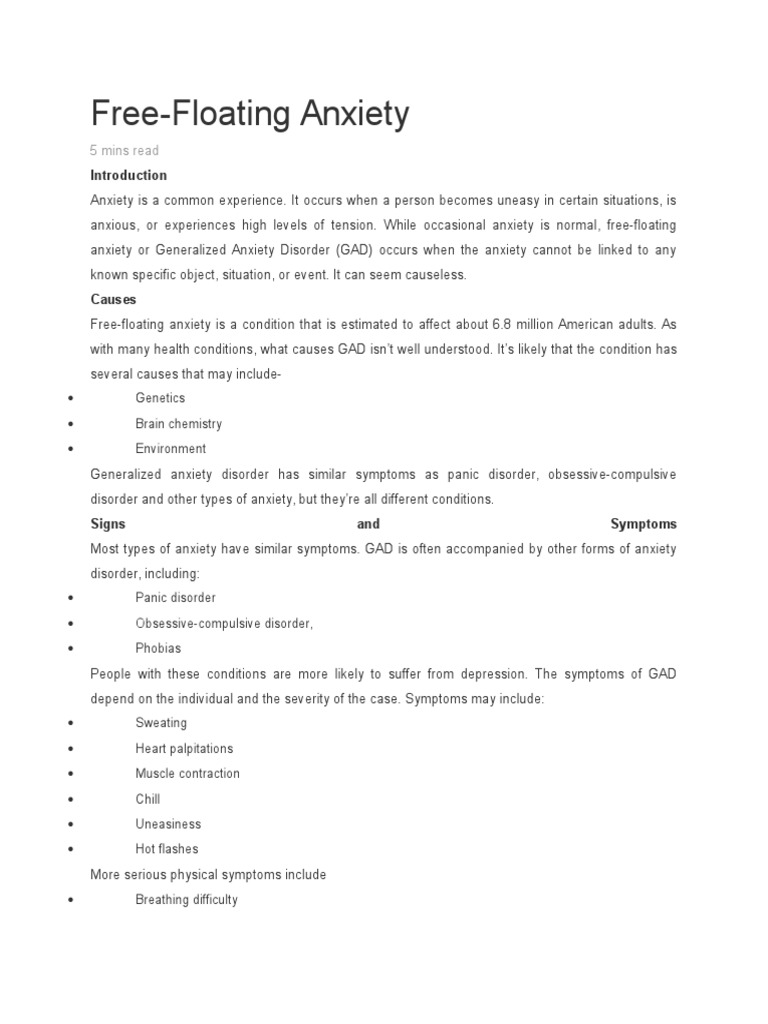Free Floating Anxity | PDF | Generalized Anxiety Disorder | Anxiety