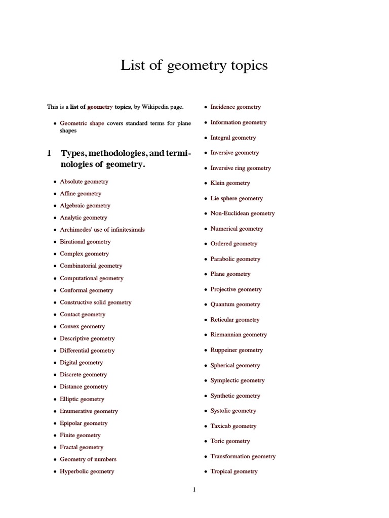 List of Geometry Topics | PDF | Projective Geometry | Geometry
