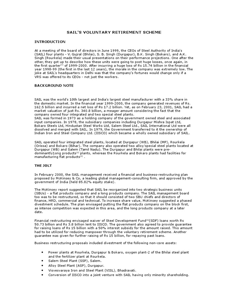 Sails Voluntary Retirement Scheme | PDF