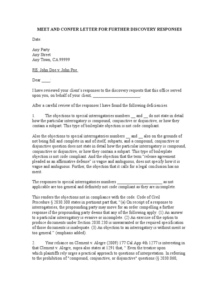Sample Meet and Confer Letters For Discovery in California | PDF ...