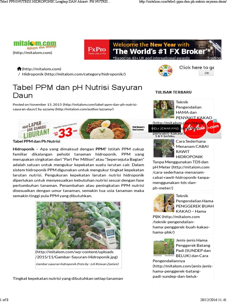 Tabel PPM Nutrisi Hidroponik Lengkap Dan Akurat - PH Nutrisi Hidroponik | PDF