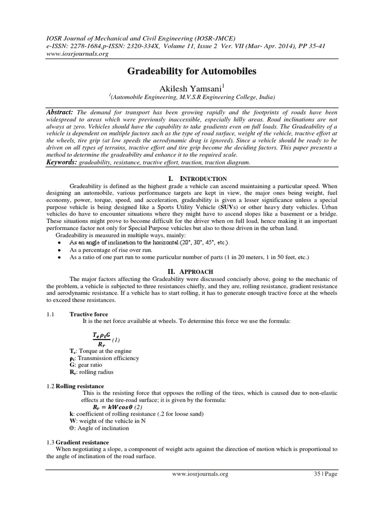 Gradeability For Automobiles: Akilesh Yamsani | PDF | Force | Classical ...