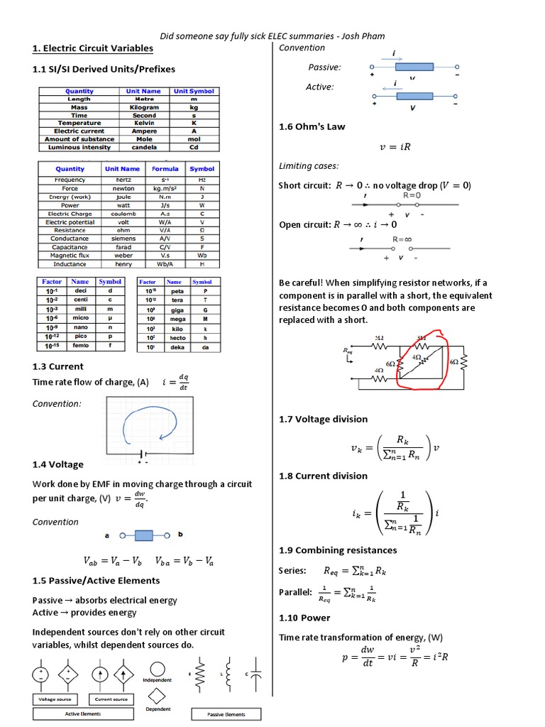 Electric Circuit Variables 1.1 SI/SI Derived Units/Prefixes | PDF | Electrical Impedance | Inductor