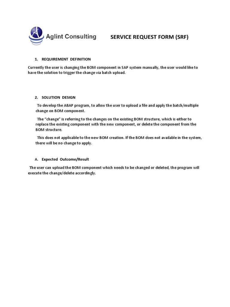 Service Request Form (SRF) : 1. Requirement Definition | PDF