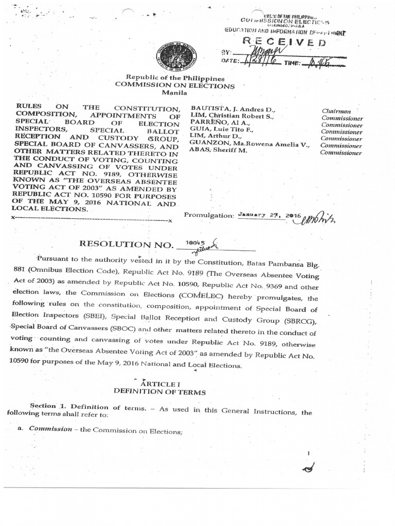 Rules of The SBEI, SBRCG, SBOC (COMELEC Resolution No. 10045) | PDF