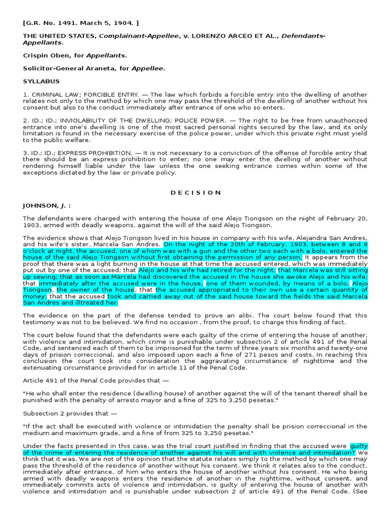 Forcible Entry and Inviolability of the Dwelling | PDF | Burglary ...