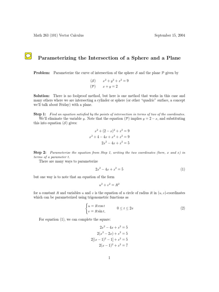 Parameterizing The Curve of The Intersection | PDF