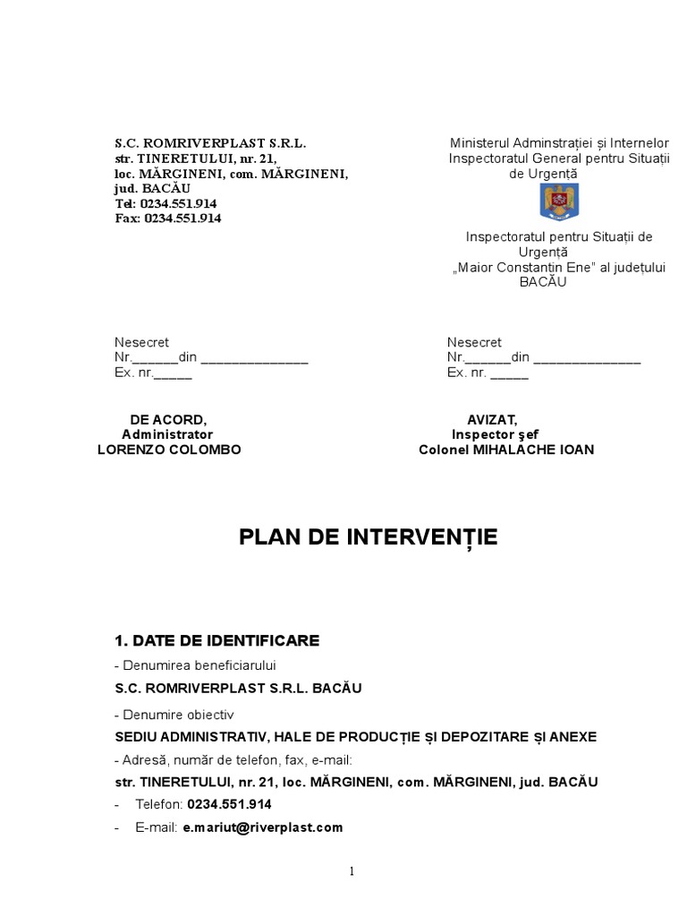 Plan de Interventie Romriverplast | PDF