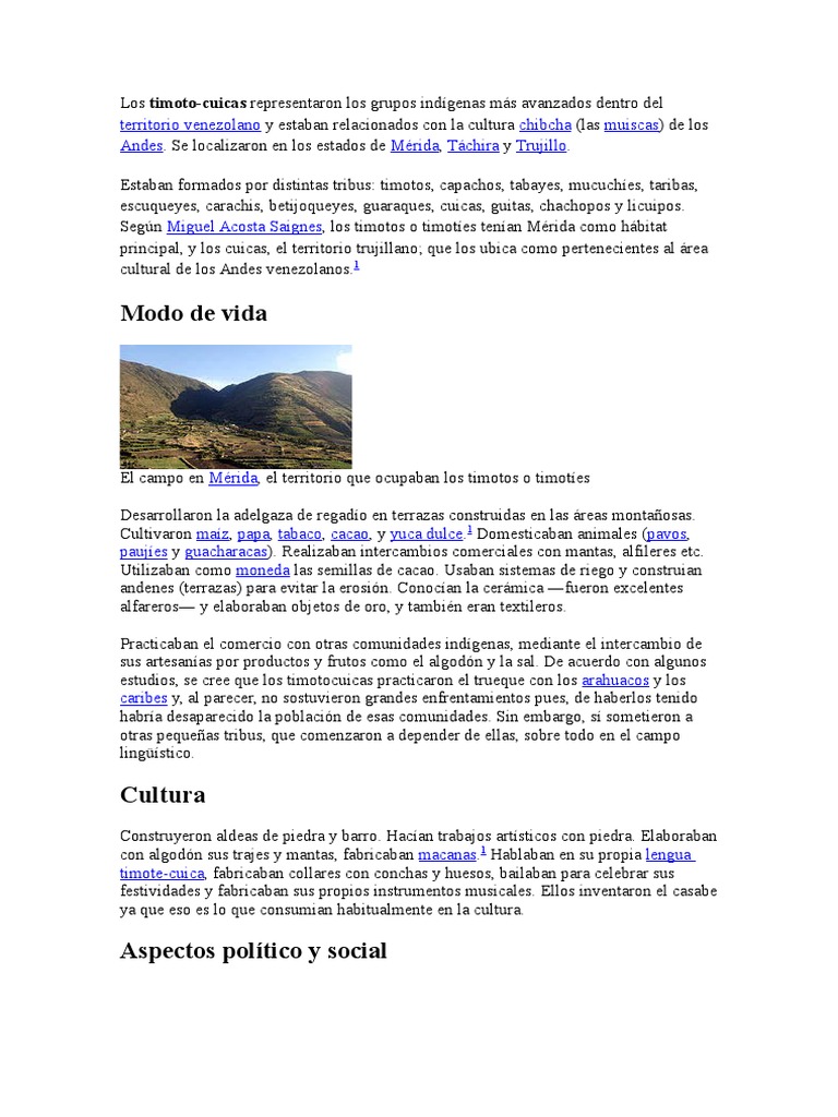 Los Timoto Cuicas | PDF | Cultura de las Americas | Pueblos Indígenas ...