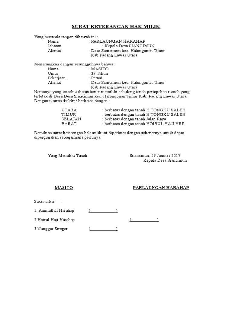 Surat Keterangan Hak Milik | PDF Surat Keterangan Hak Milik | PDF