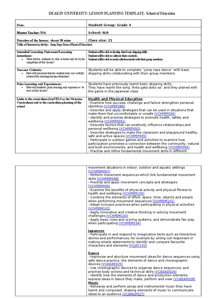 Ecp712 At2 Lesson Plan | PDF | Dances | Physical Education