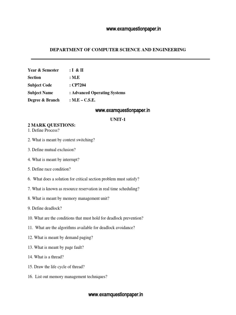 CP7204-Advanced Operating Systems | PDF | Scheduling (Computing) | Kernel (Operating System)