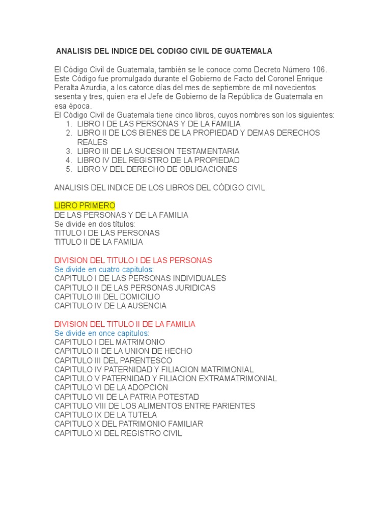 Analisis Del Indice Del Codigo Civil de Guatemala | PDF