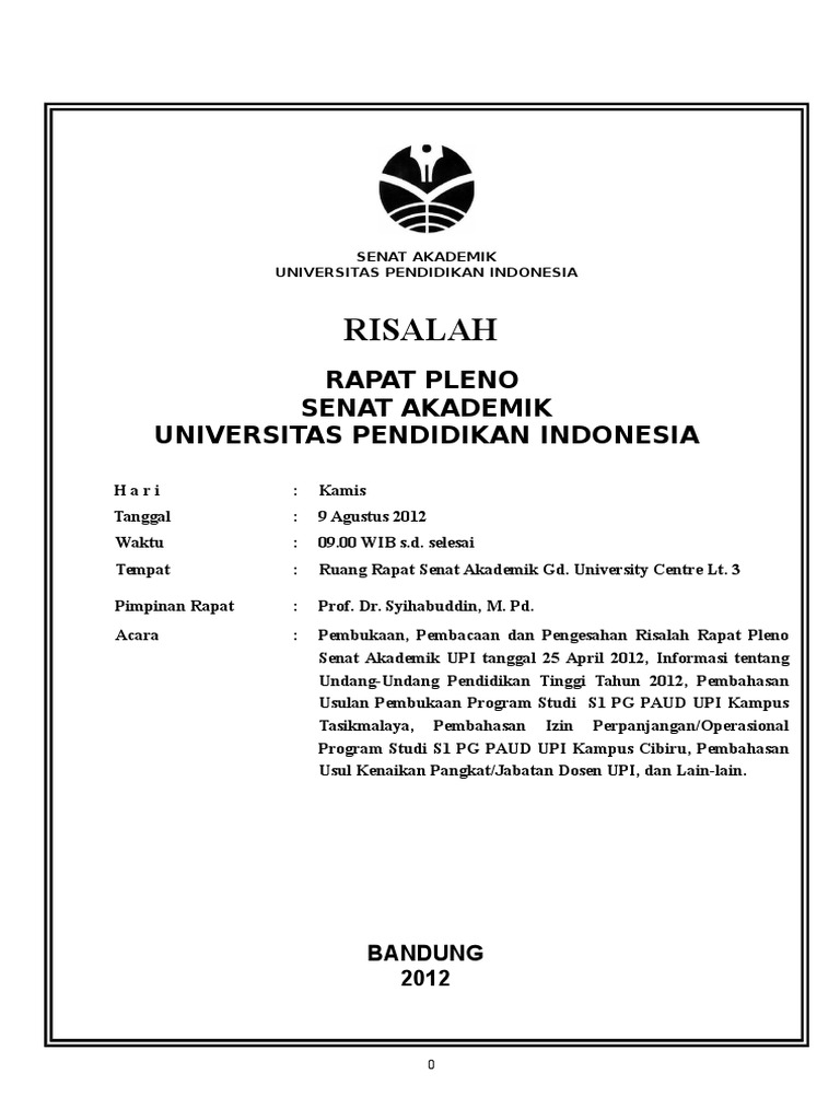 Risalah Rapat 9 Agustus 2012 | PDF
