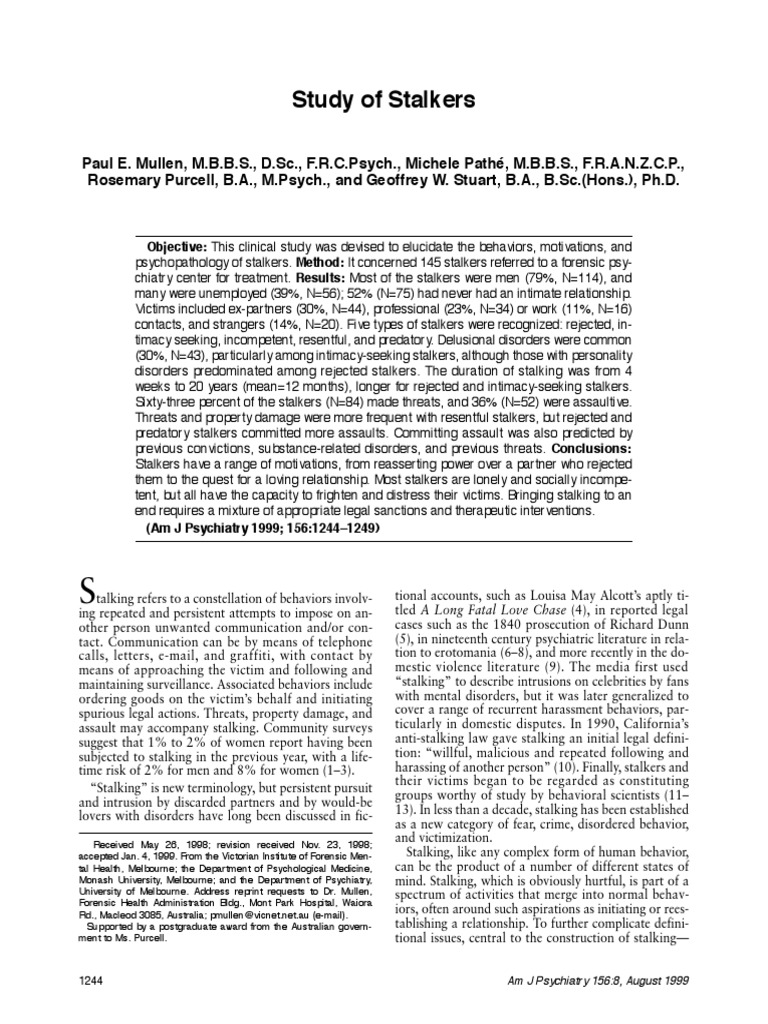 1999 Mullen | Download Free PDF | Stalking | Mental Disorder