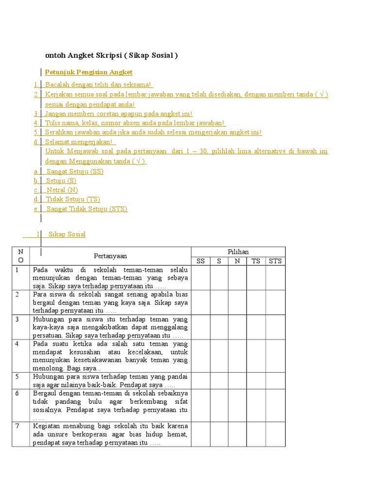 Contoh Angket Sikap Sosial Siswa | PDF