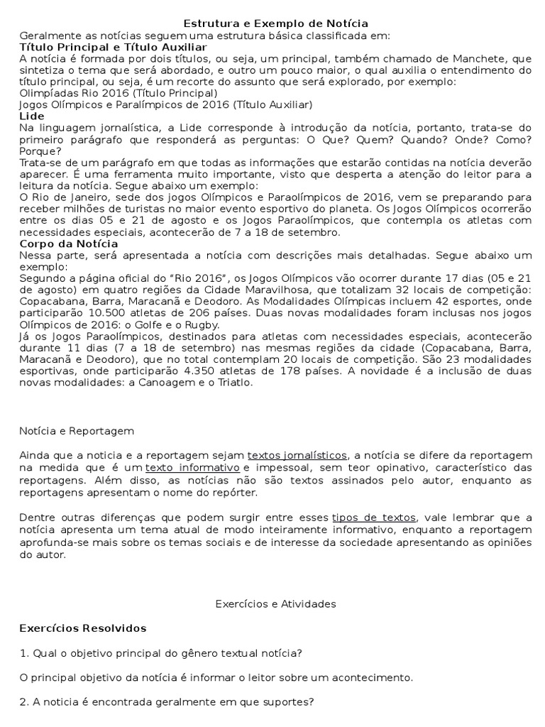 Estrutura e Exemplo de Notícia | PDF