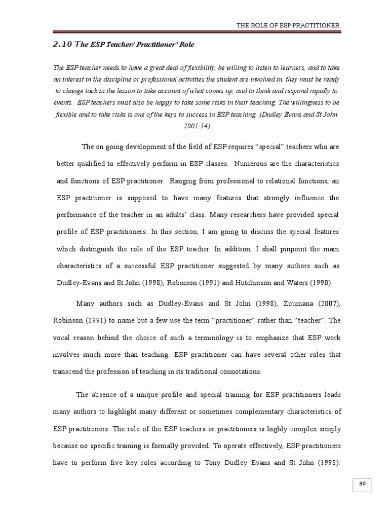 The Role of Esp Practitioner | PDF | English As A Second Or Foreign ...