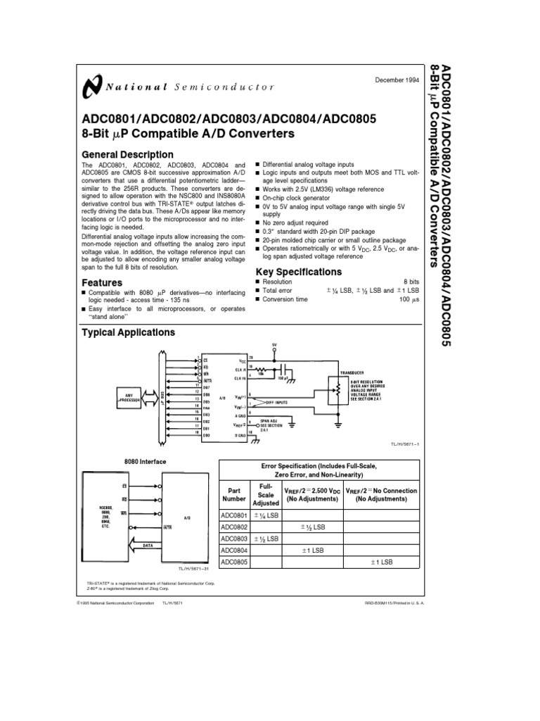 Adc0801 PDF | PDF | Analog To Digital Converter | Capacitor
