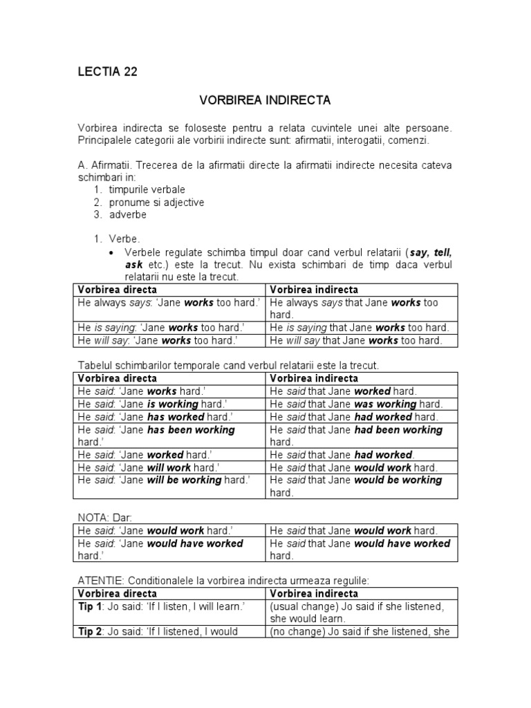 LECTIA 22, Vorbirea Indirecta | PDF | Semantic Units | Linguistics