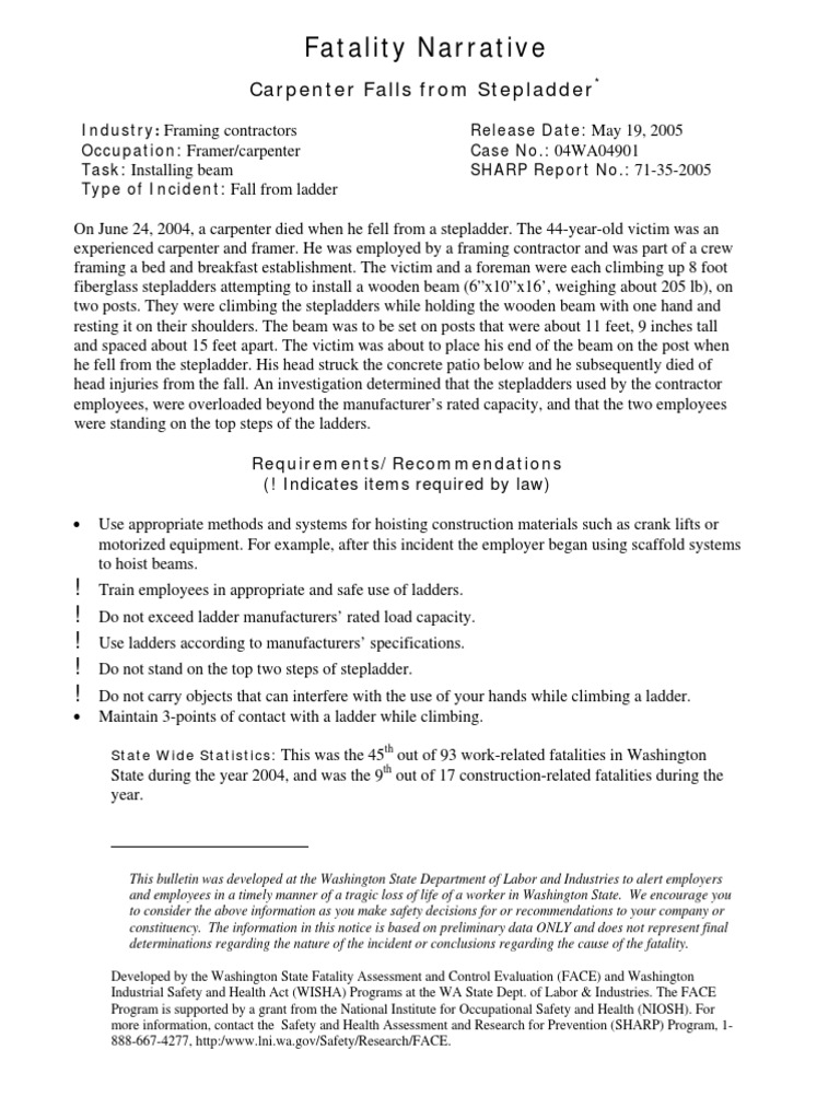 Stepladder Fall Narrative | PDF | Safety | Labour