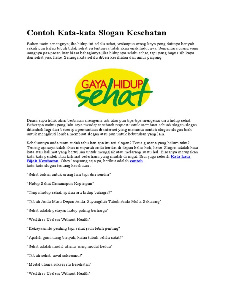 Contoh Kata Slogan Kesehatan | PDF