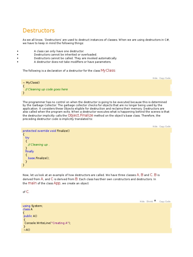 Destructors: Myclass | PDF | C (Programming Language) | Programming ...