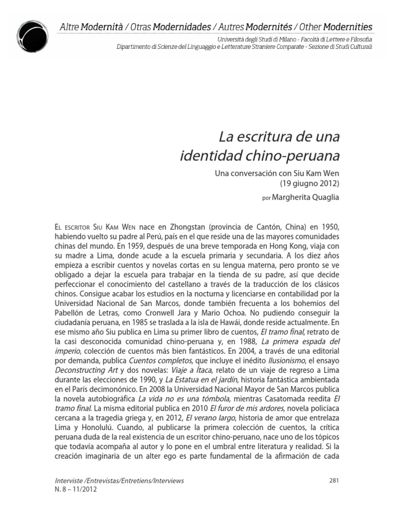 Dialnet LaEscrituraDeUnaIdentidadChinoperuana 4951864 | PDF | Perú | China