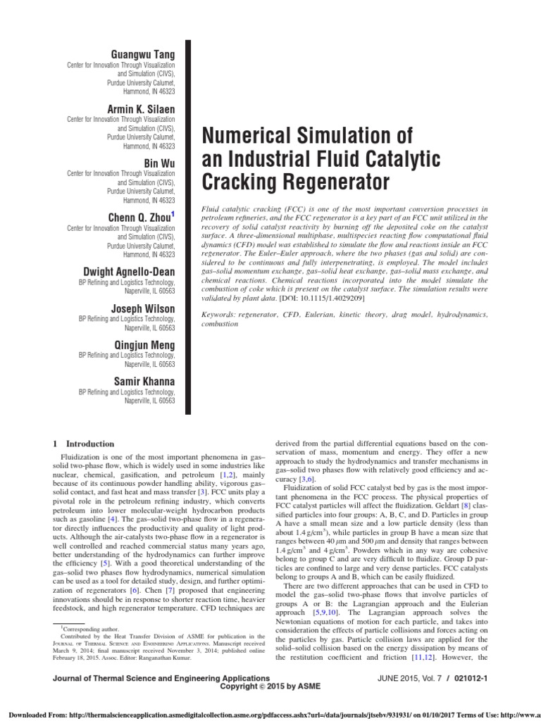 Numerical Simulation of An Industrial Fluid Catalytic Cracking ...