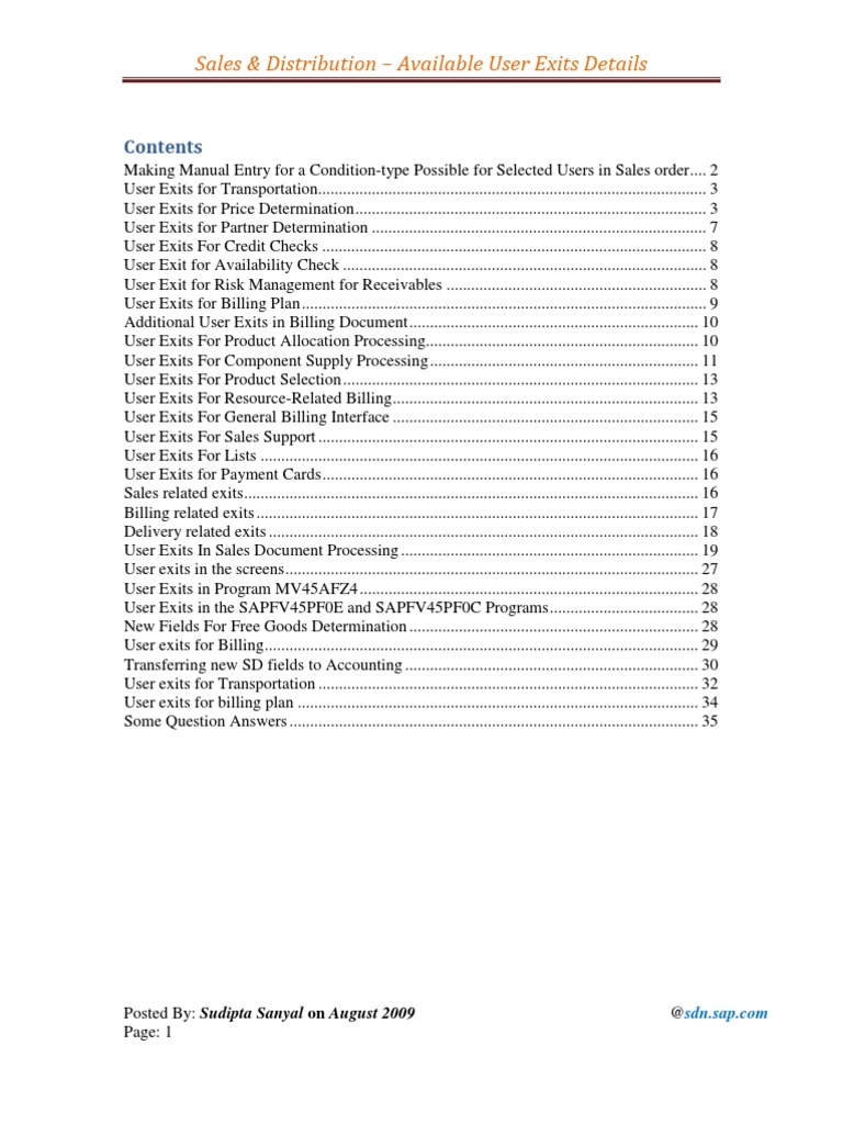 Sales & Distribution - User Exit Details | PDF | Invoice | Sales