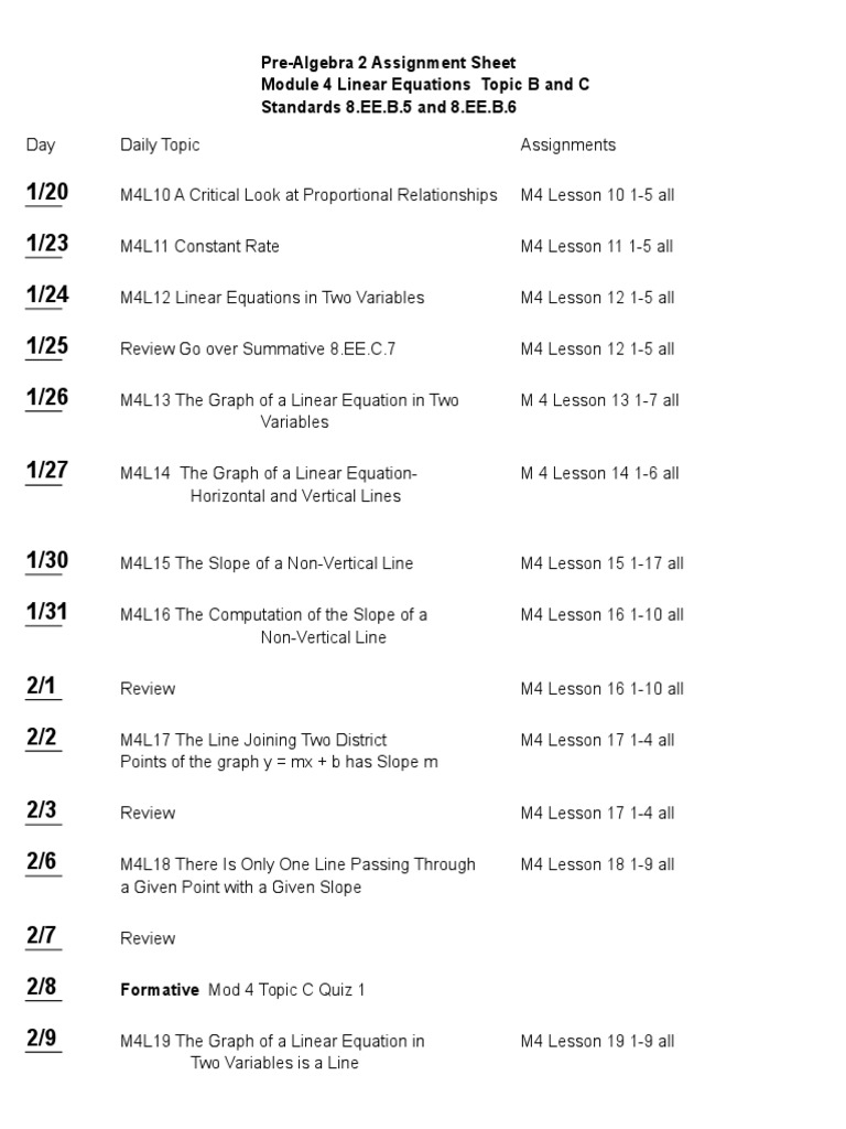 Pre-Algebra 2: Linear Equations Assignments | PDF
