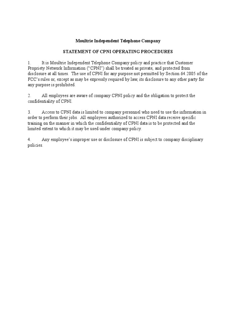 CPNI Operating Procedures.1.2.07 | PDF