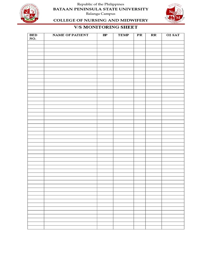 V/S Monitoring Sheet: Bataan Peninsula State University College of ...