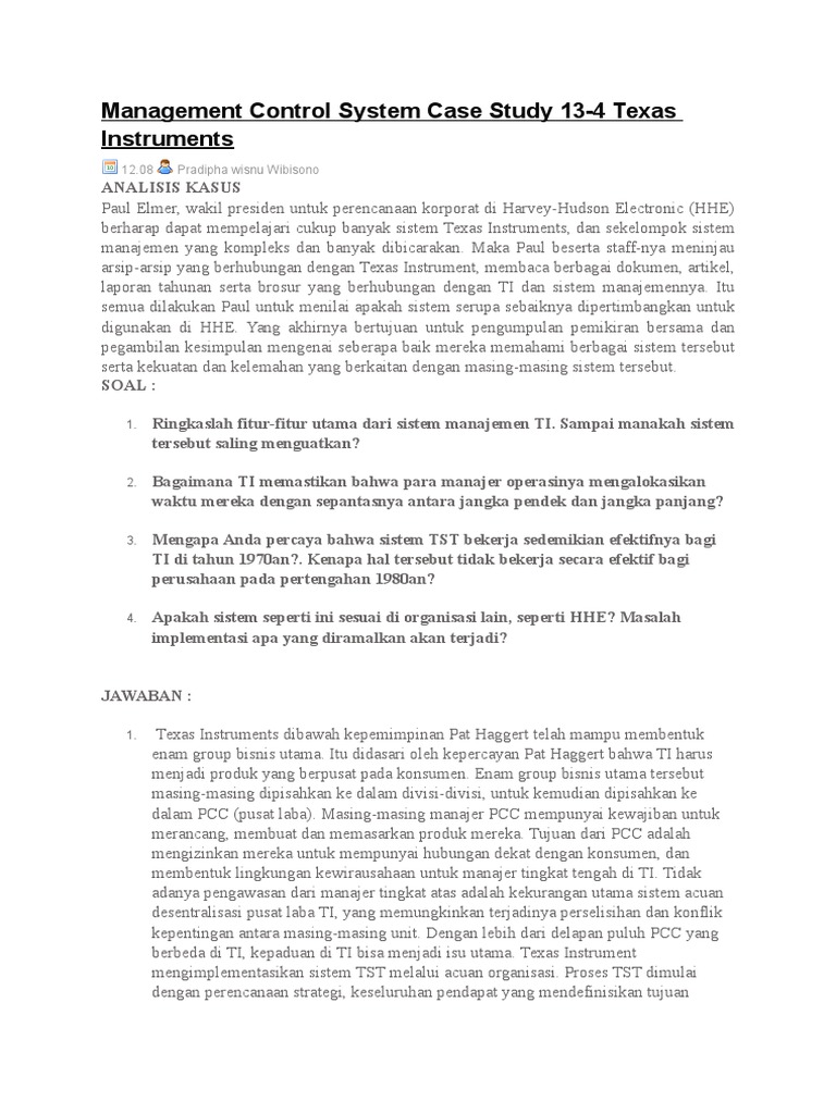 Management Control System Case Study 13 | PDF